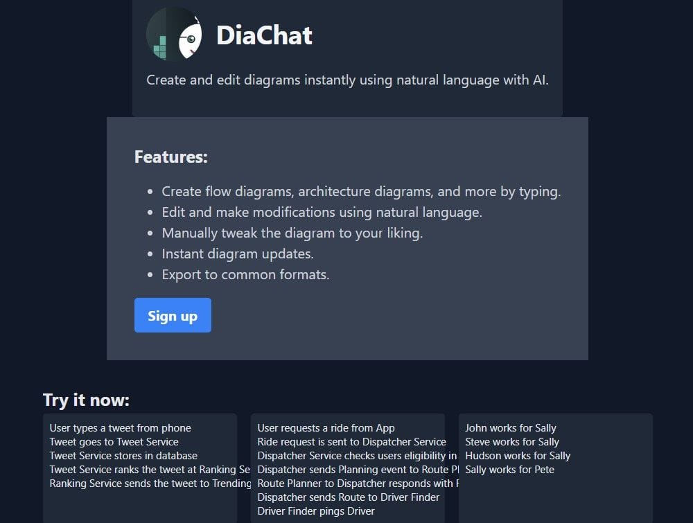 DiaChat - Create and edit diagrams easily using natural language | Prototypr Toolbox
