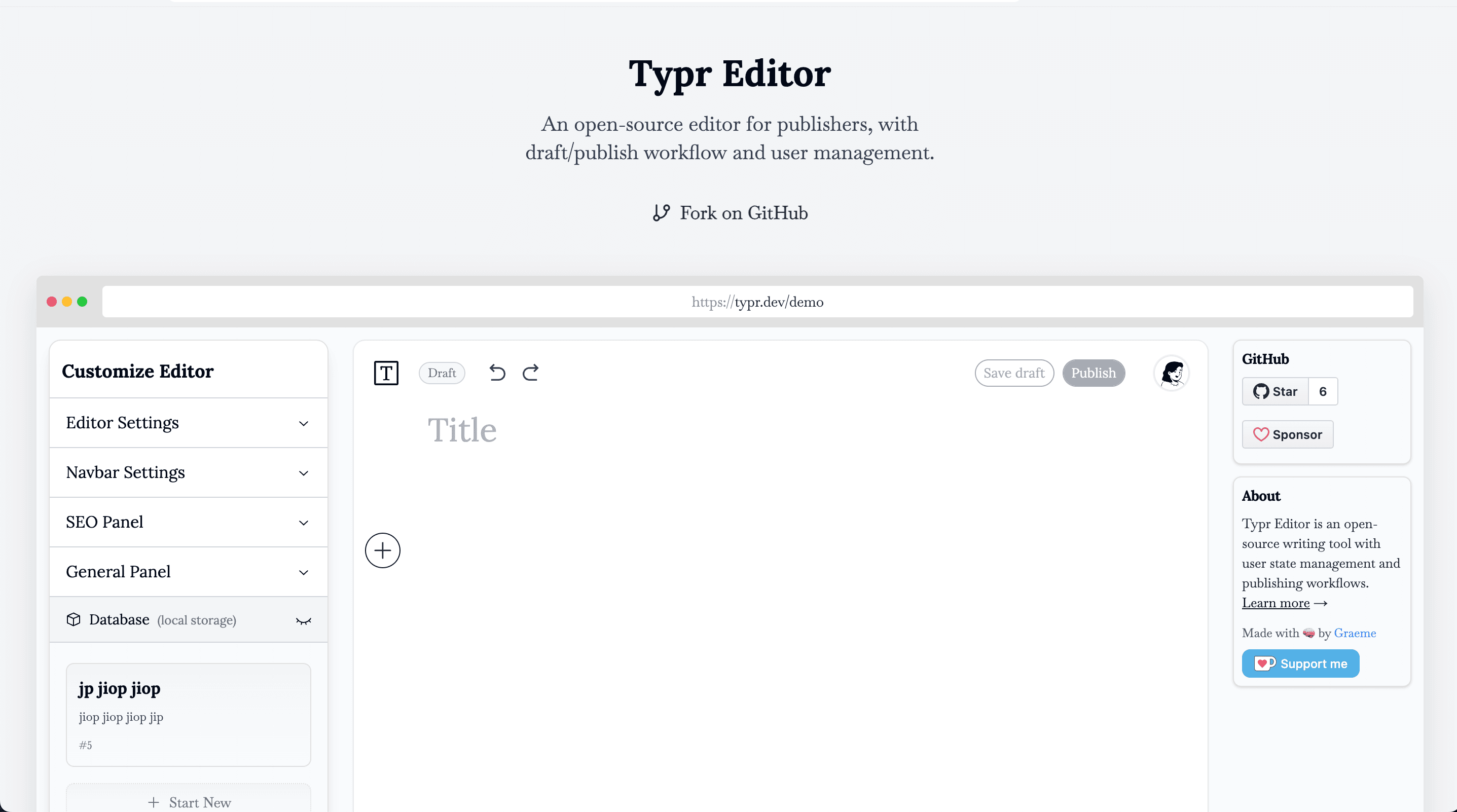 Typr Editor - Open-source publisher for built with Tiptap | Prototypr Toolbox