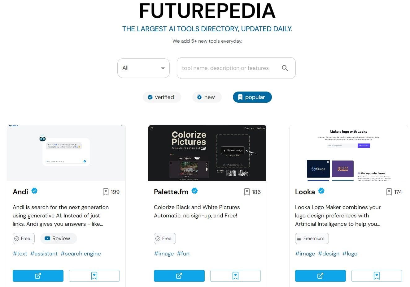 Futurepedia - Updated & curated catalog of AI tools with verified ...