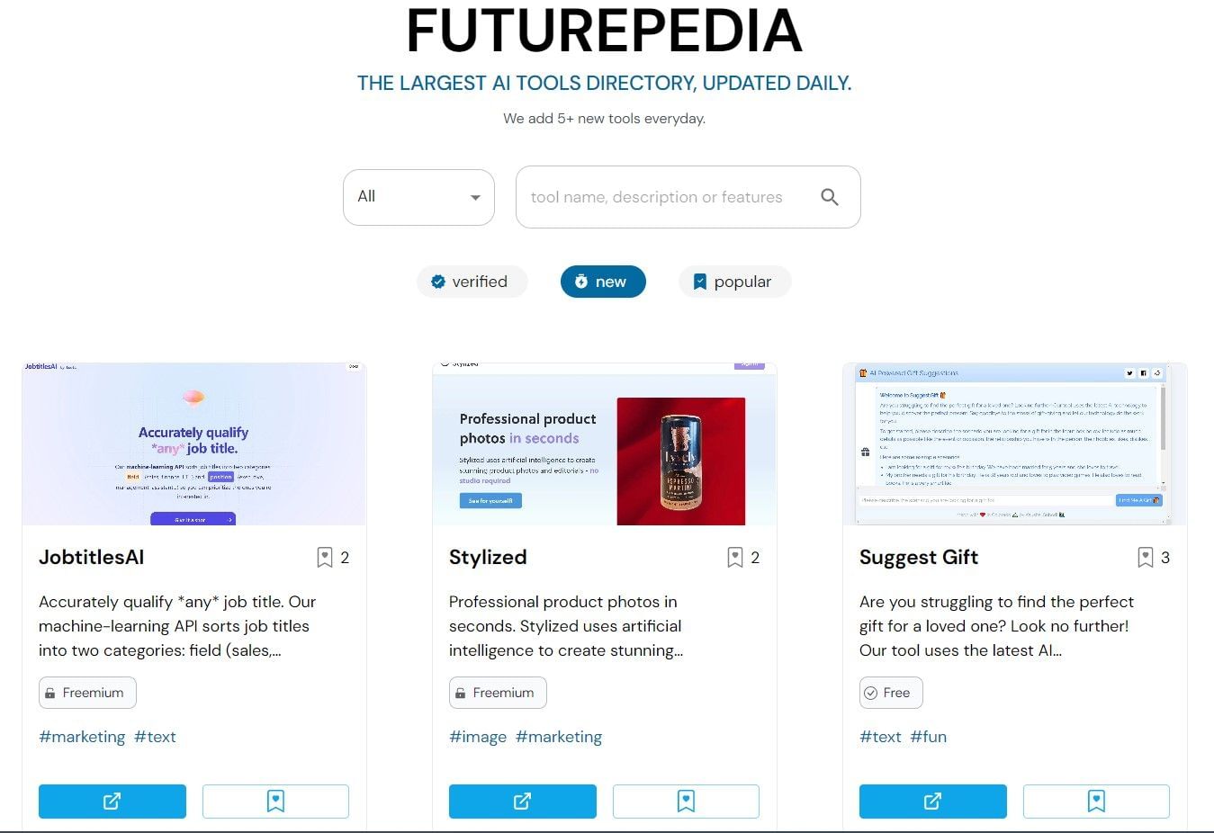 Futurepedia - Updated & curated catalog of AI tools with verified ...