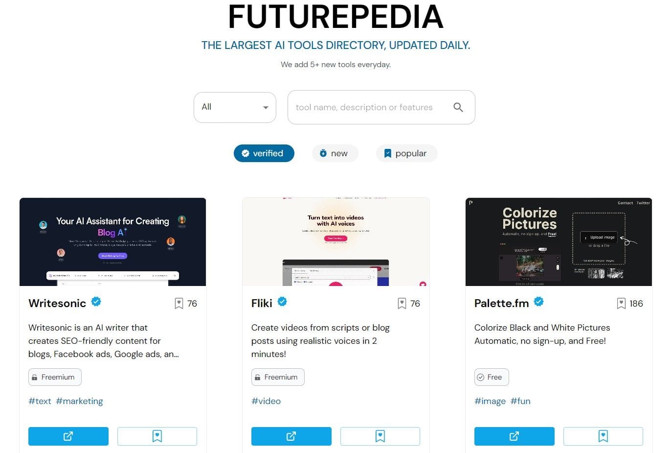 Futurepedia - Updated & curated catalog of AI tools with verified ...