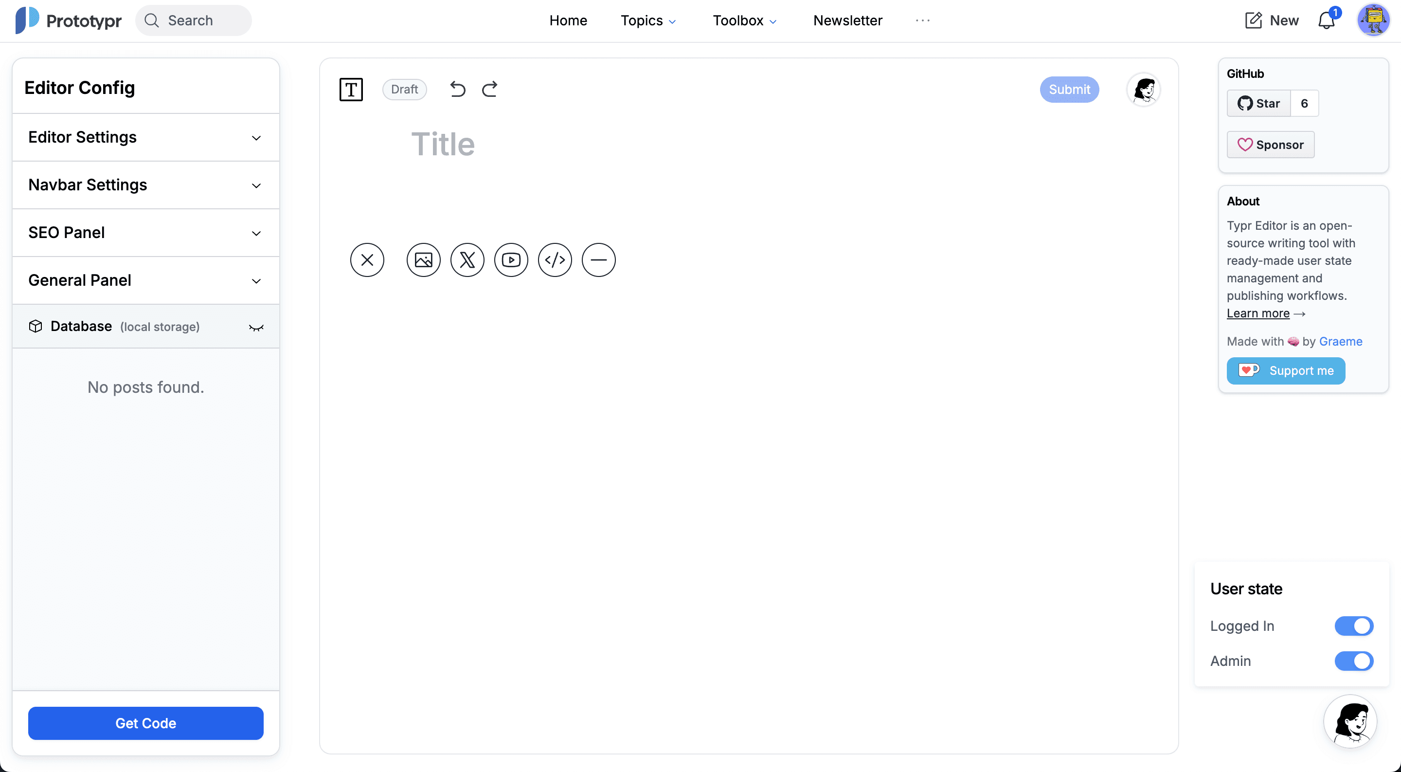 Typr Editor - Open-source publisher for built with Tiptap | Prototypr Toolbox
