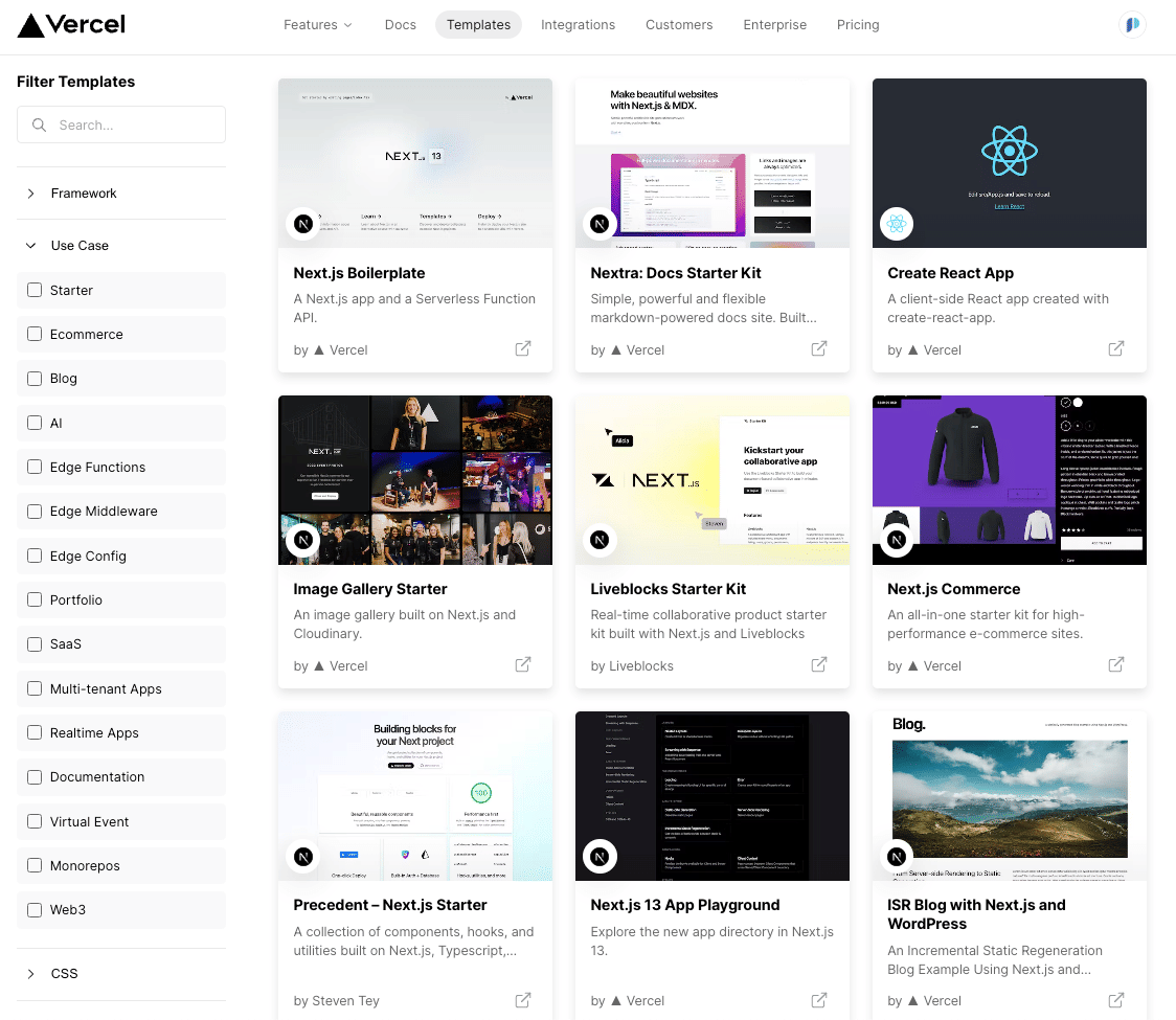 Never start from scratch! Always use templates (Vercel template library 😇)